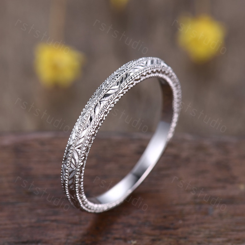 Antique Filigree Ring Floral Engraving Wedding Bands Vintage Wedding ...
