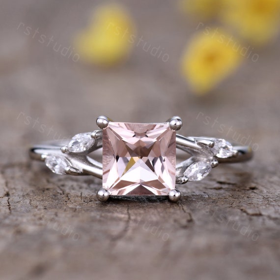 Unique Morganite Engagement Ring 14K 18k White Gold Diamond | Etsy
