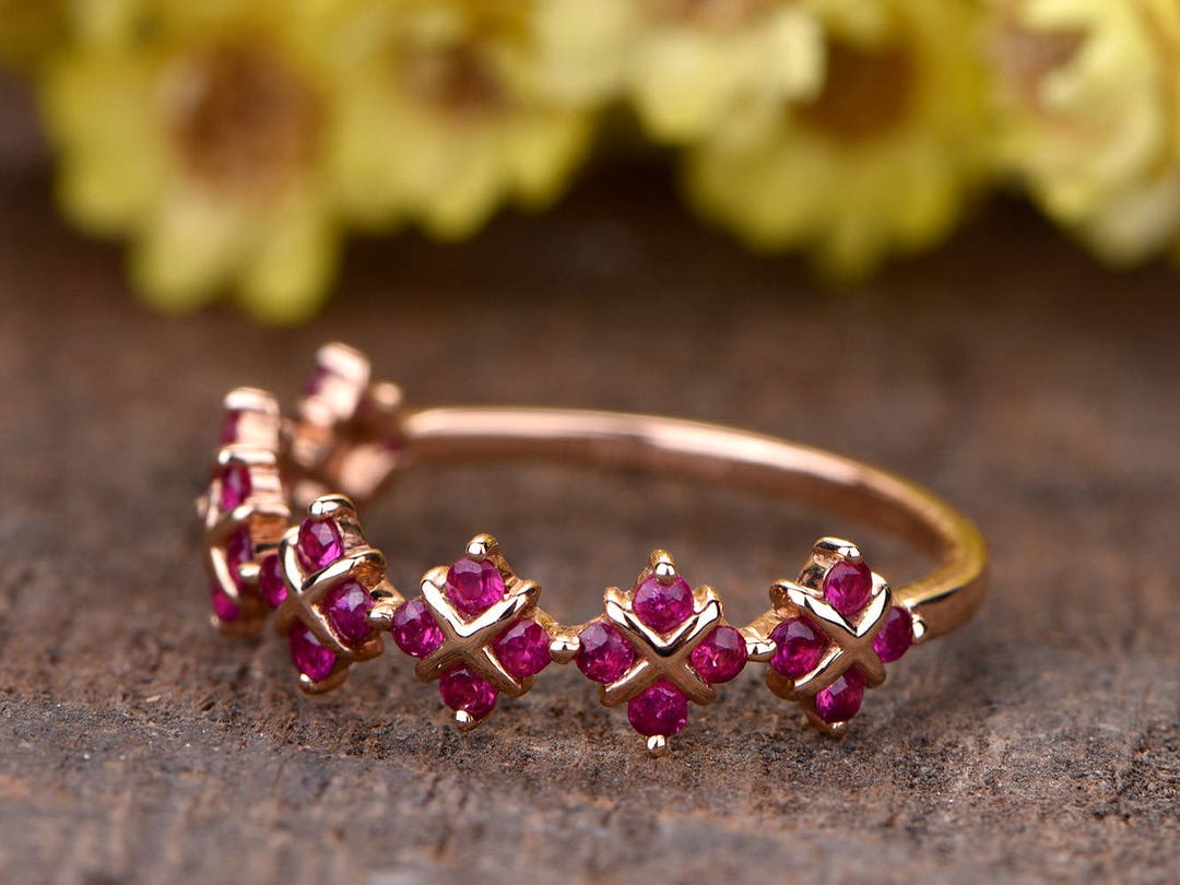 Unique Ruby Engagement Ring Ruby Wedding Band Rose Gold Bridal Ring ...