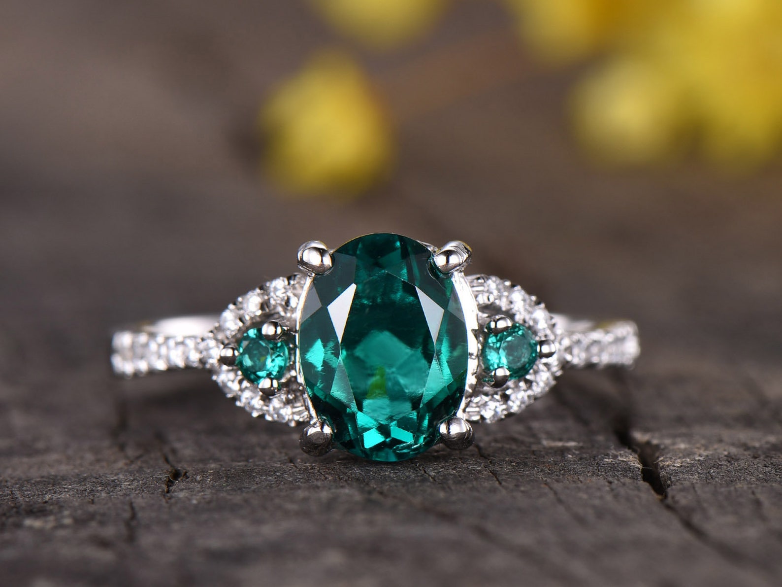 Unique Emerald Engagement Ring Vintage Emerald Ring 14K Gold - Etsy