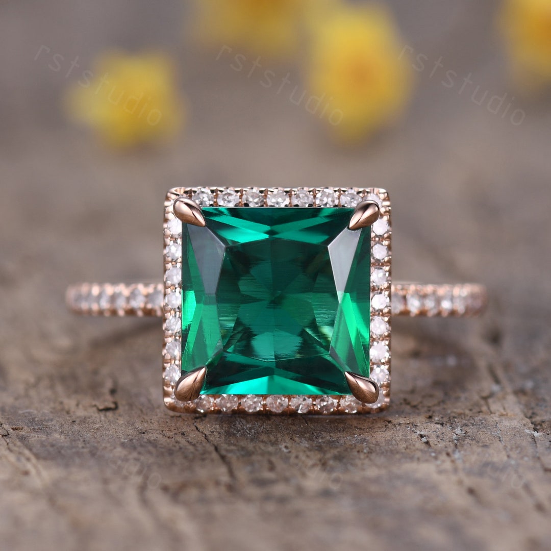 Vintage Princess Cut Emerald Engagement Ring,green Emerald Ring,emerald ...