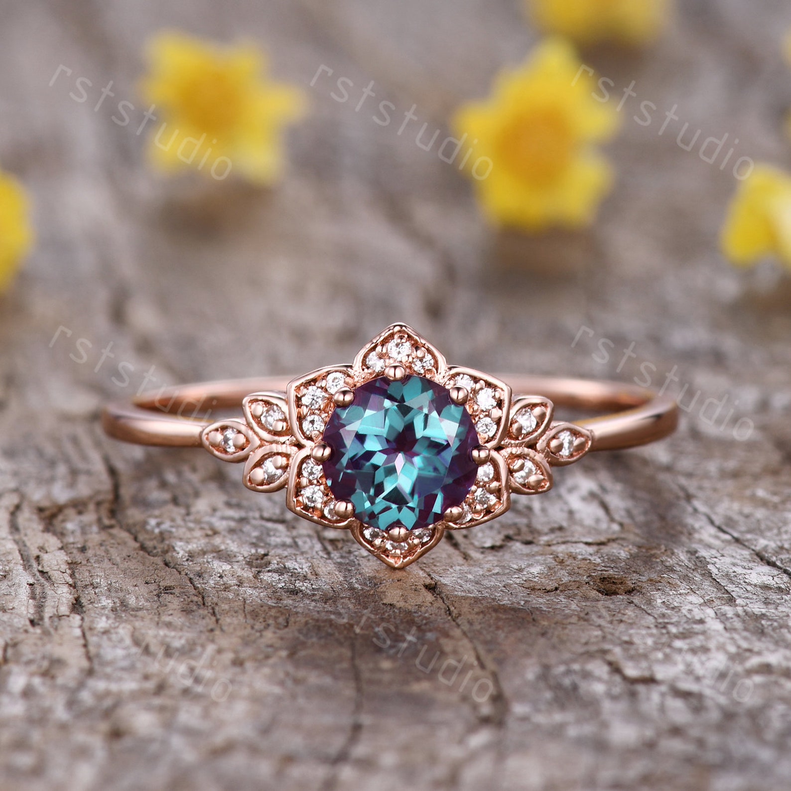 Alexandrite Engagement Ring diamond Wedding Bandart Deco - Etsy