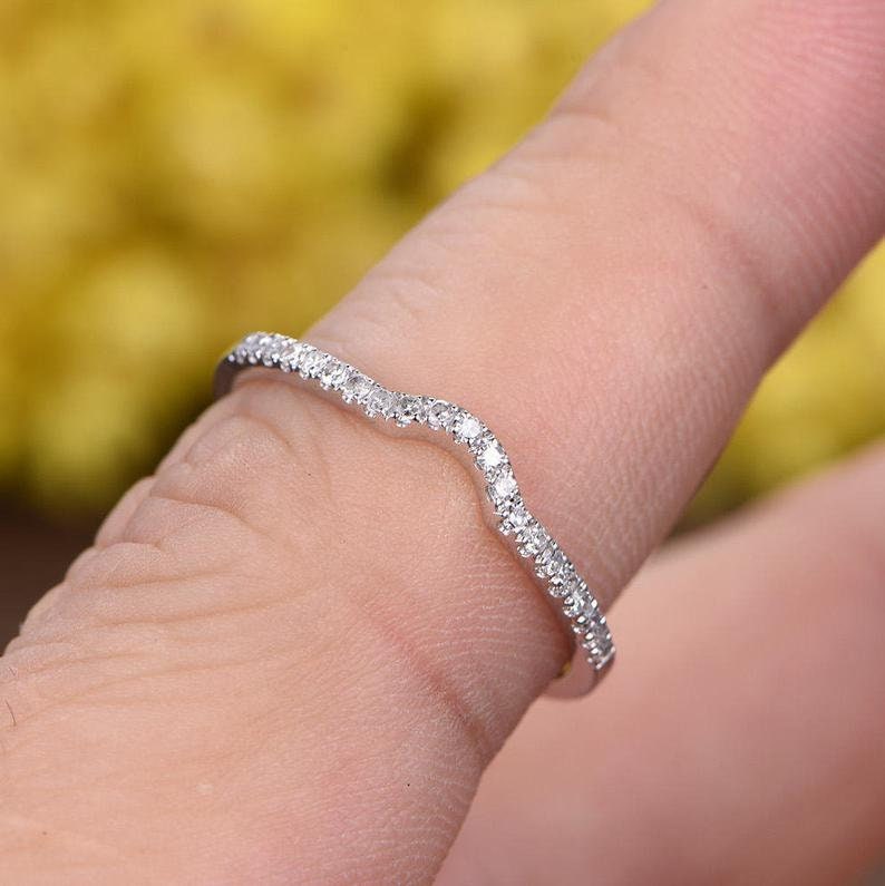 Curved U diamond wedding bandsolid 14K rose goldhalf | Etsy