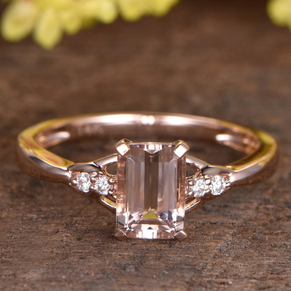 1ct Natural Morganite Engagement Ring 14K Rose Gold Emerald - Etsy