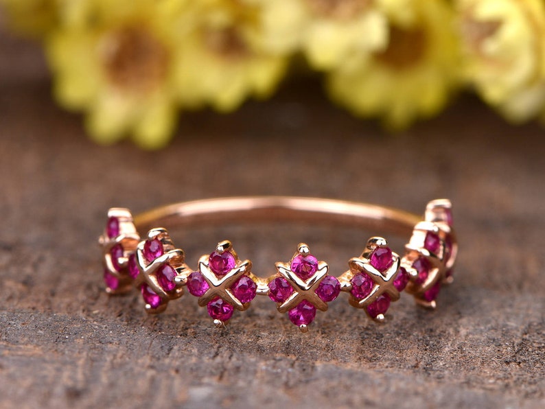 Unique Ruby Engagement Ring Ruby Wedding Band Rose Gold Bridal Ring ...