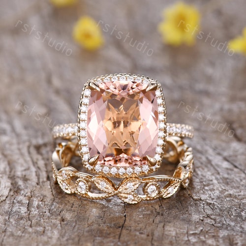 Vintage Morganite Engagement Ring Rose Gold Pear Shaped Ring - Etsy
