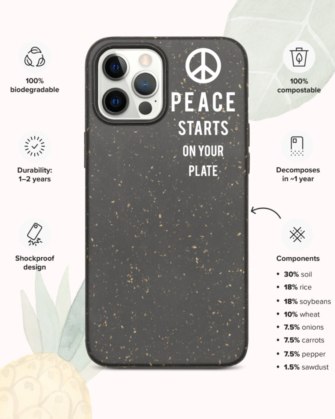 Peace Starts on Your Plate Biodegradable iPhone Case 12 Pro - Etsy