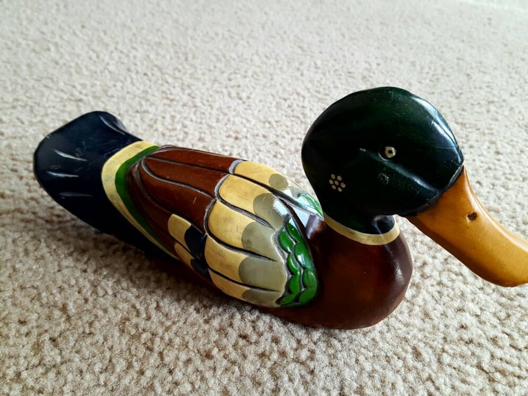 Carved Wooden Drake Signed by Artist TC - Etsy