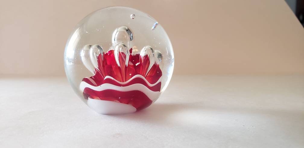 Vintage Red and White Paperweight - Etsy