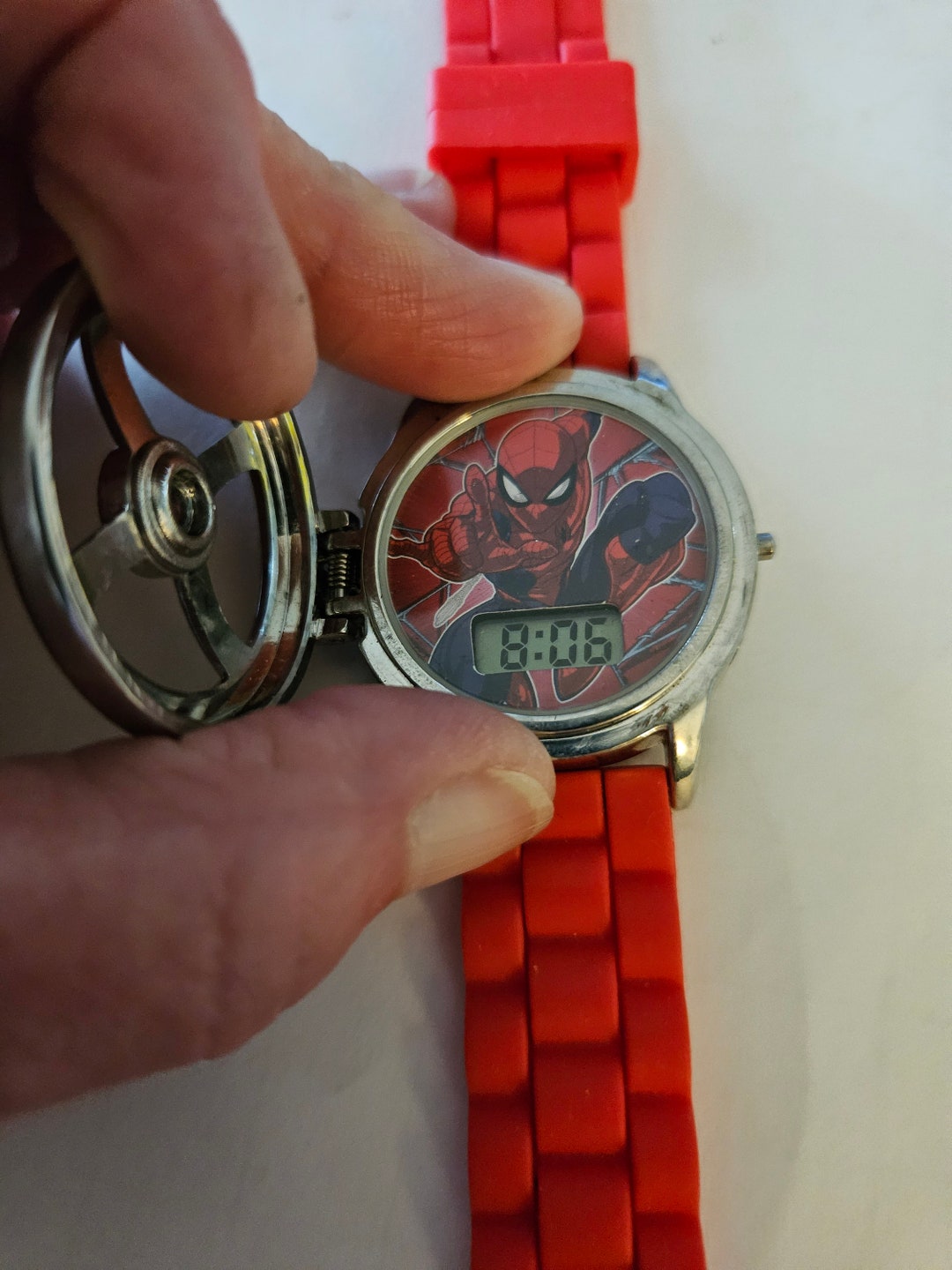 Spiderman Digital Watch Unisex Silver Tone Spinner Hidden Dial - Etsy