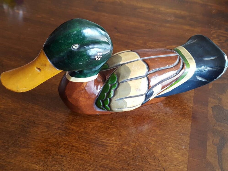 Carved Wooden Drake Signed by Artist TC - Etsy