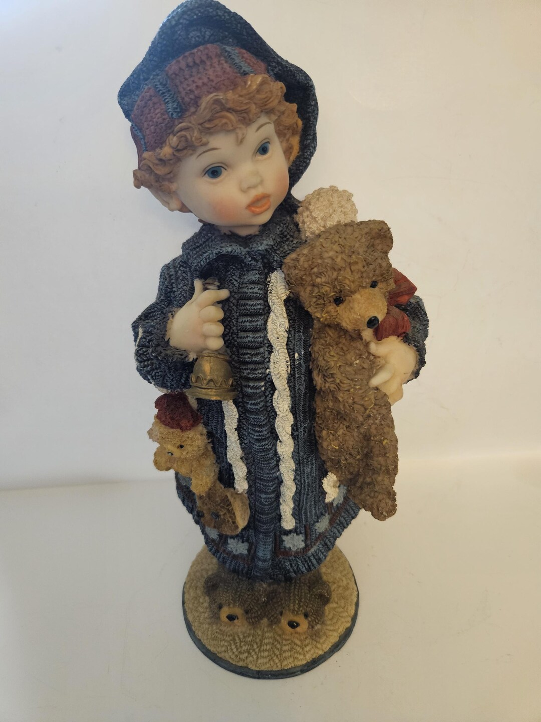 Boyds Bears Figurine Little Boy Sleep Shirt Cap Holding Teddy Bears 12. ...