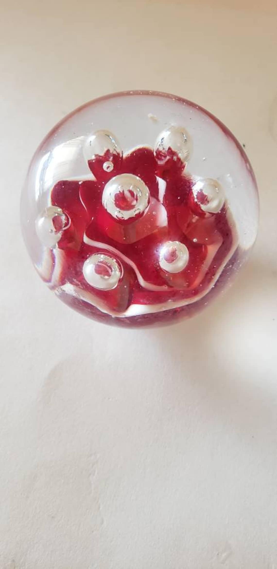 Vintage Red and White Paperweight - Etsy