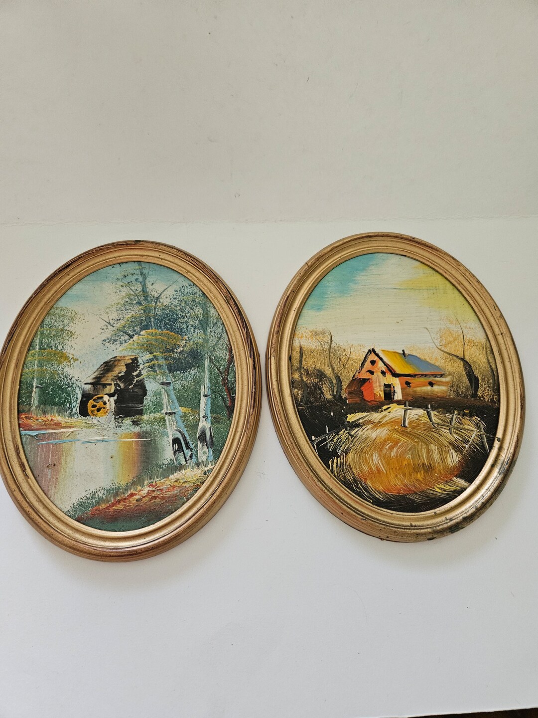 Set of Two Oval Oil Paintings - Etsy