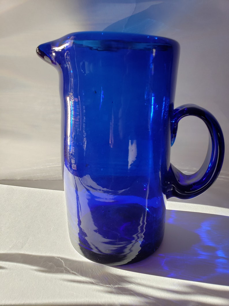 Blue Cobalt Hand Blown Pitcher - Etsy