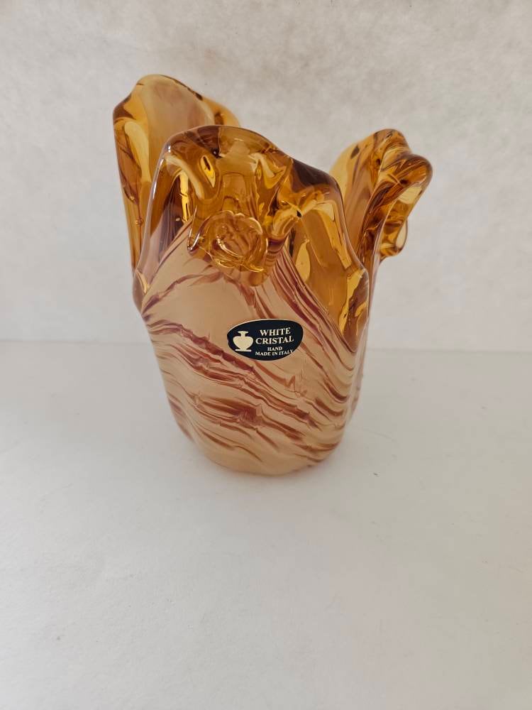 White Cristal Light Amber Vase Hand Made in Italy. - Etsy