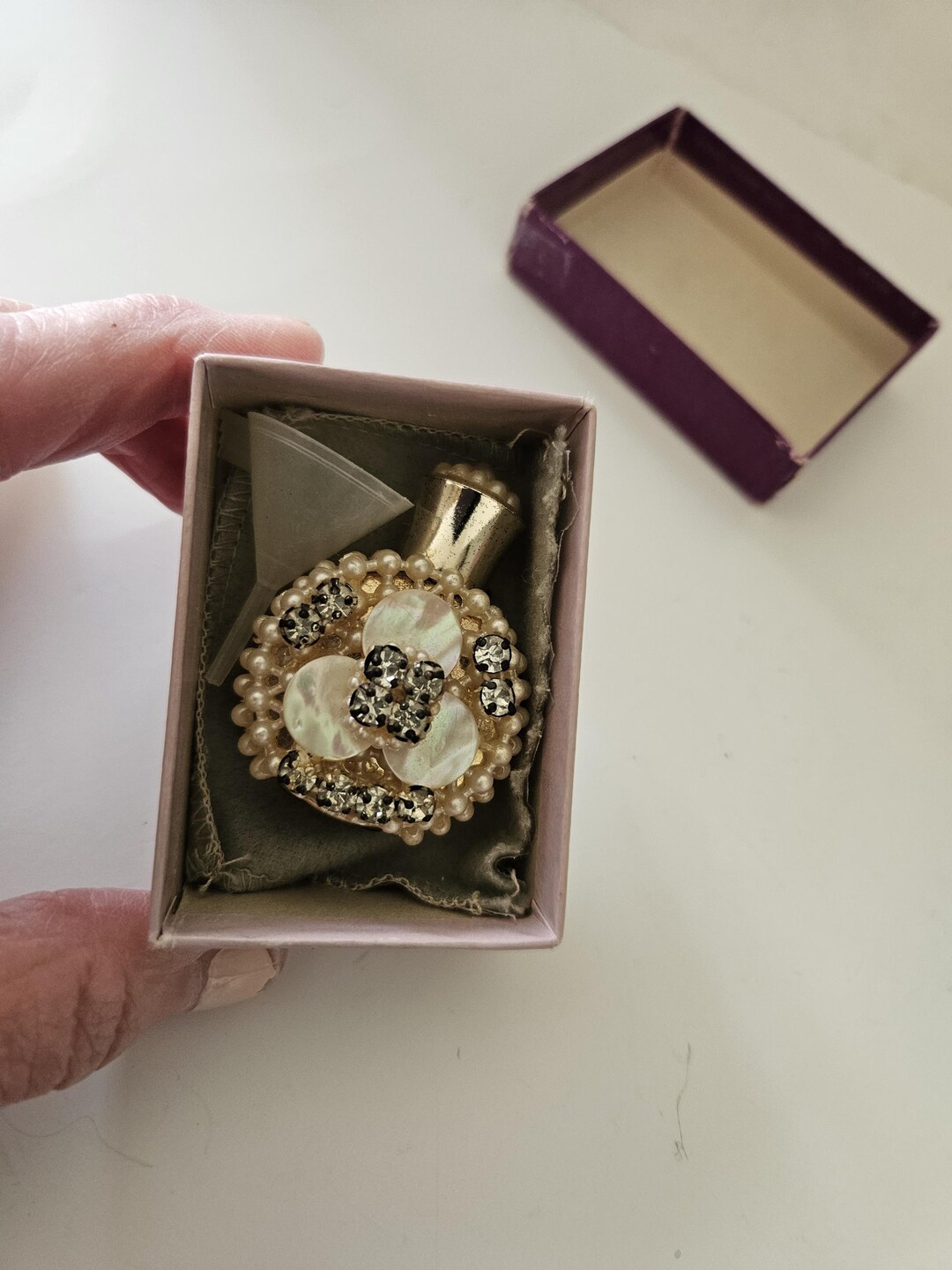 Wiesner of Miami Mini Perfume Bottle 1950s Trickettes Rhinestone Pearl ...