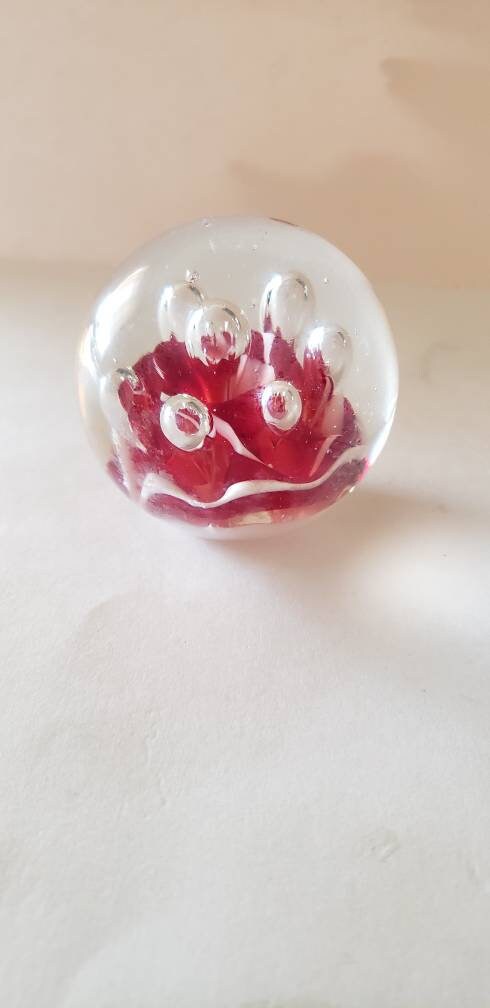 Vintage Red and White Paperweight - Etsy