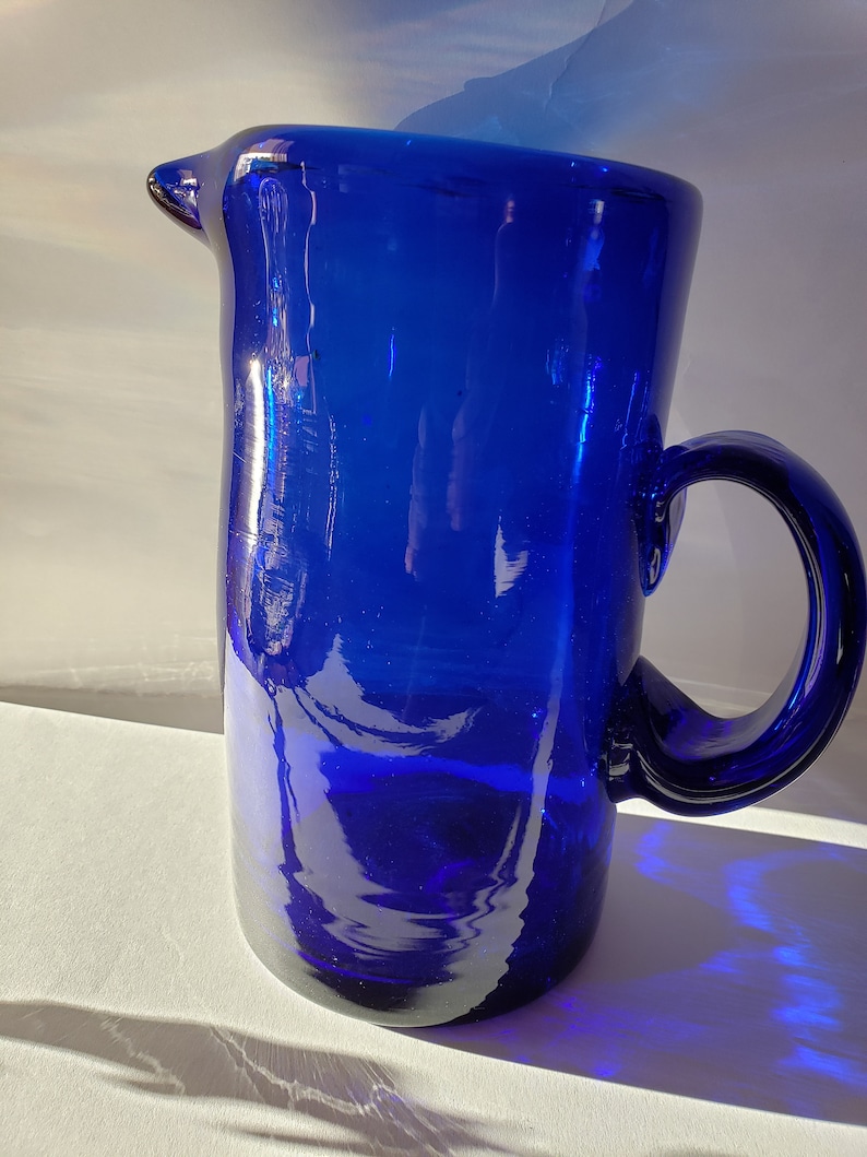 Blue Cobalt Hand Blown Pitcher - Etsy
