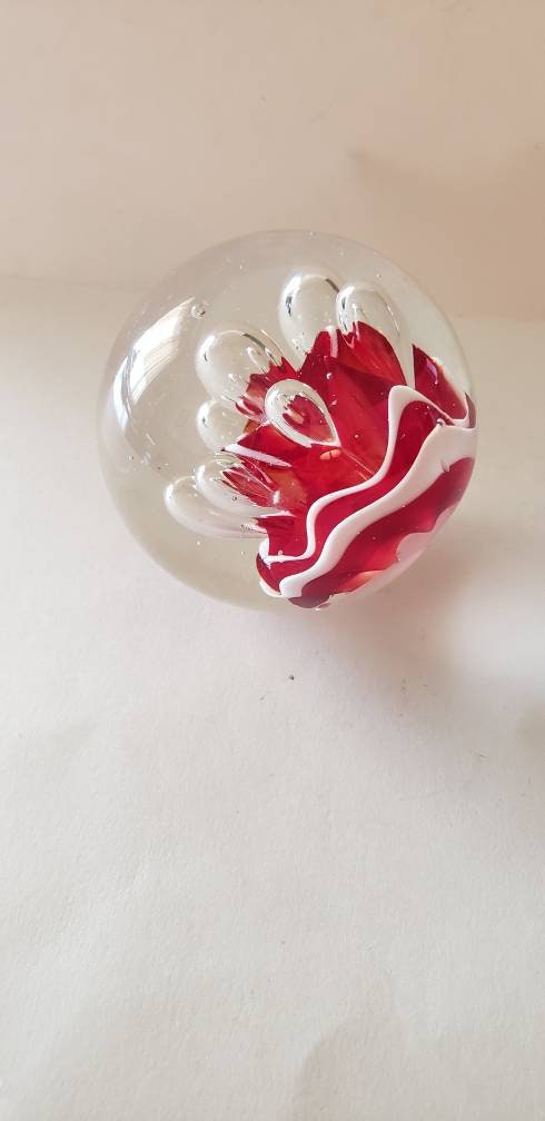 Vintage Red and White Paperweight - Etsy