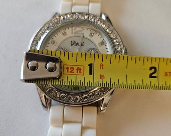 Vivani Watch White Buckle Band Silver Toned Round Face Vivani Watch White Buckle Band Silver Toned Round Face