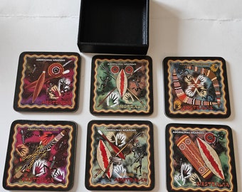 Enigmatic Set of Six Australian Aboriginal Artwork Coasters. Each of ...