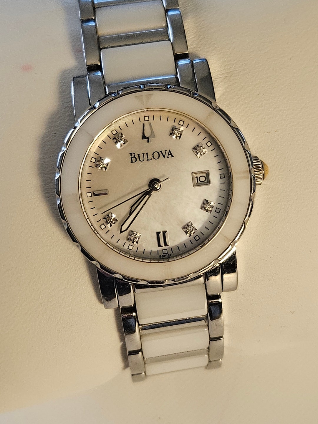 Bulova Quartz Diamond Mother of Pearl Dial Ladies Watch With Date - Etsy