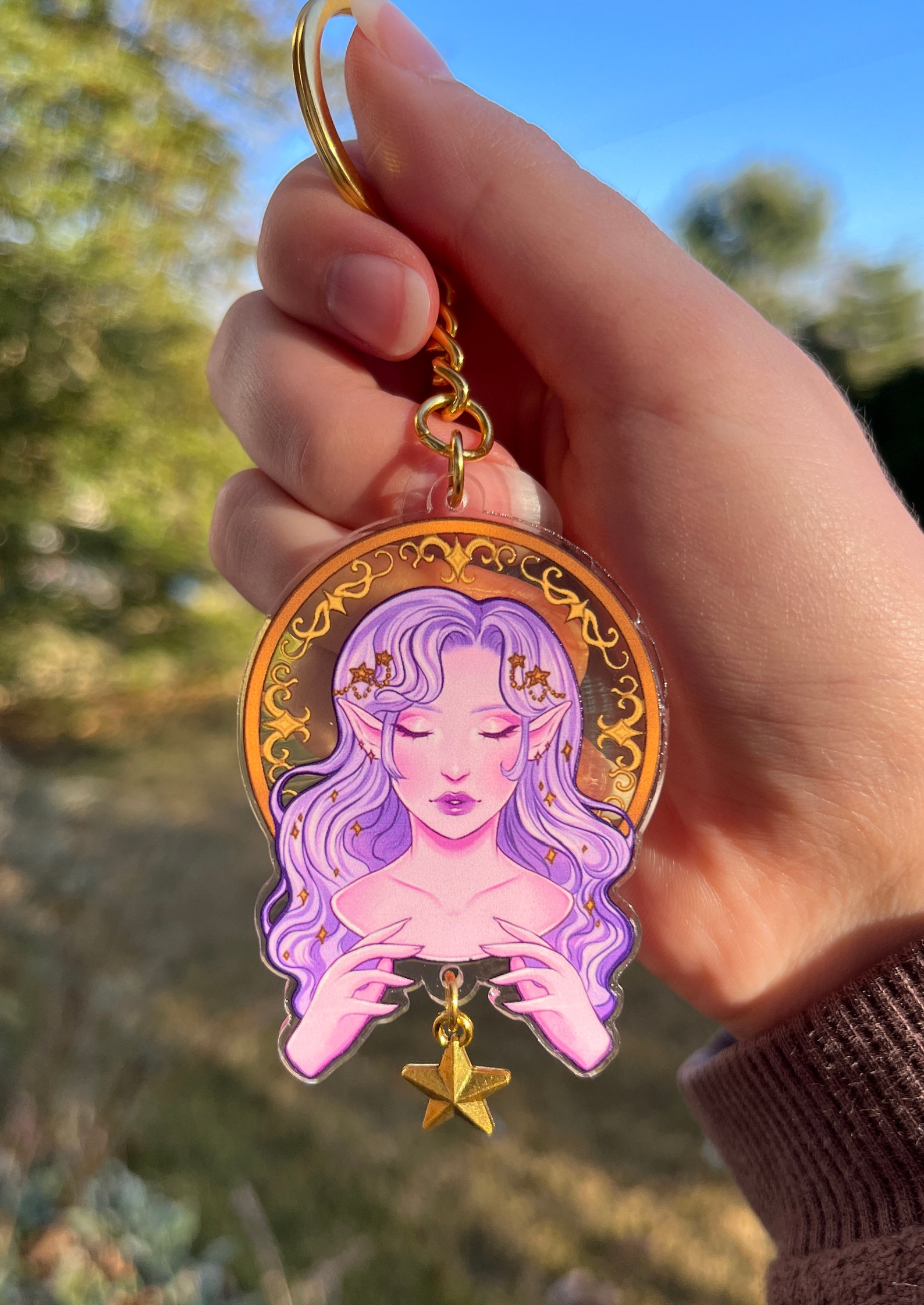 Celestial Goddess Keychain With Mystery Gold Charm | Sun, Moon, Star ...