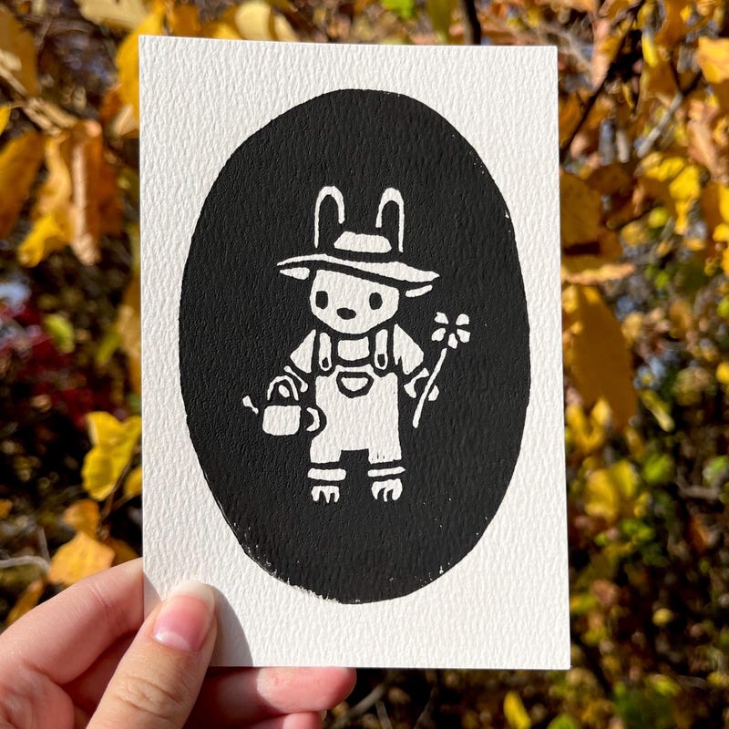 Rabbit Art Block Print - Etsy