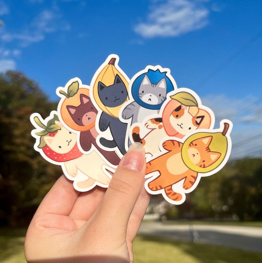 Cute Fruit Cat Stickers | Sticker Set | Strawberry, Orange, Banana ...