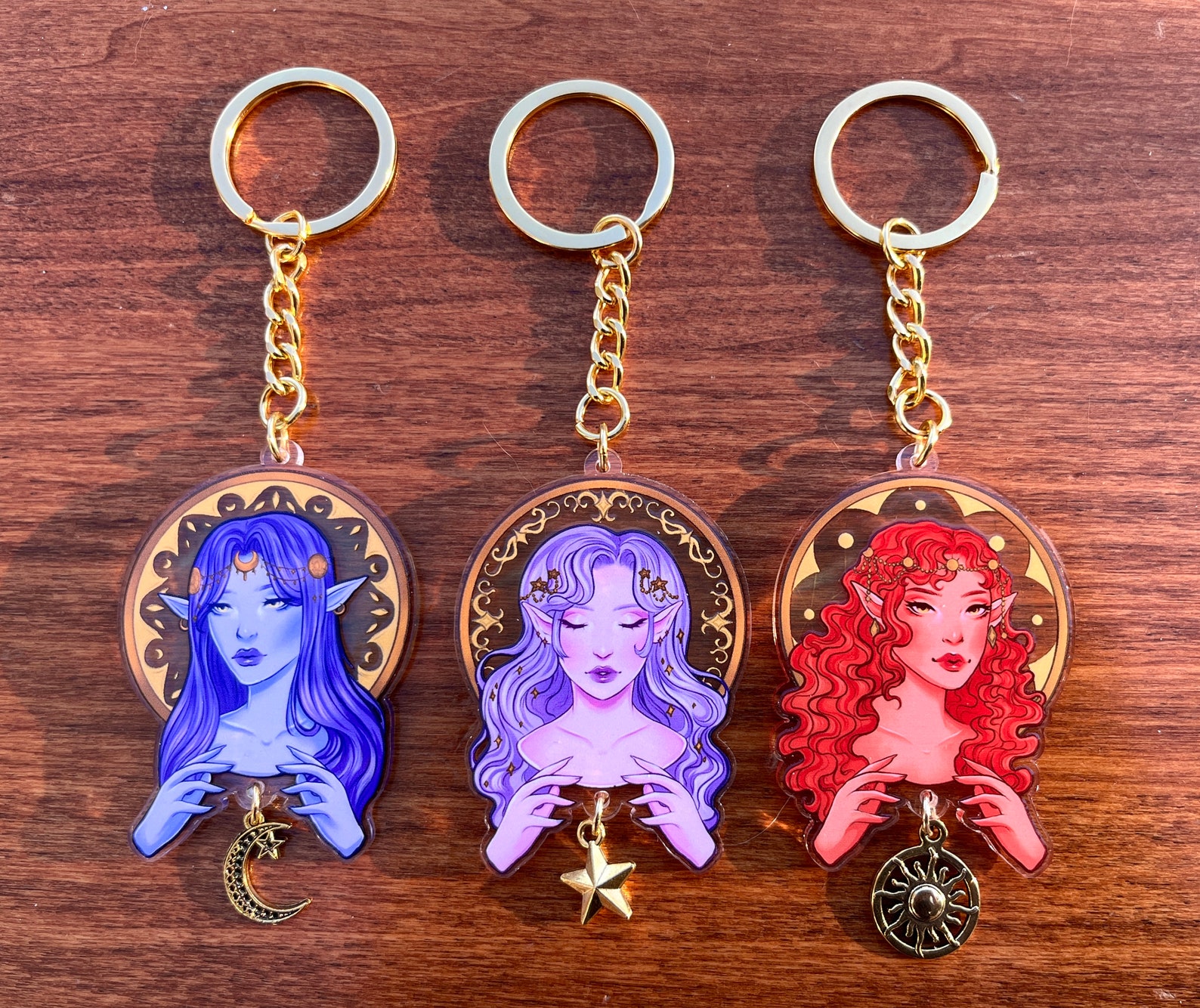 Celestial Goddess Keychain With Mystery Gold Charm | Sun, Moon, Star ...