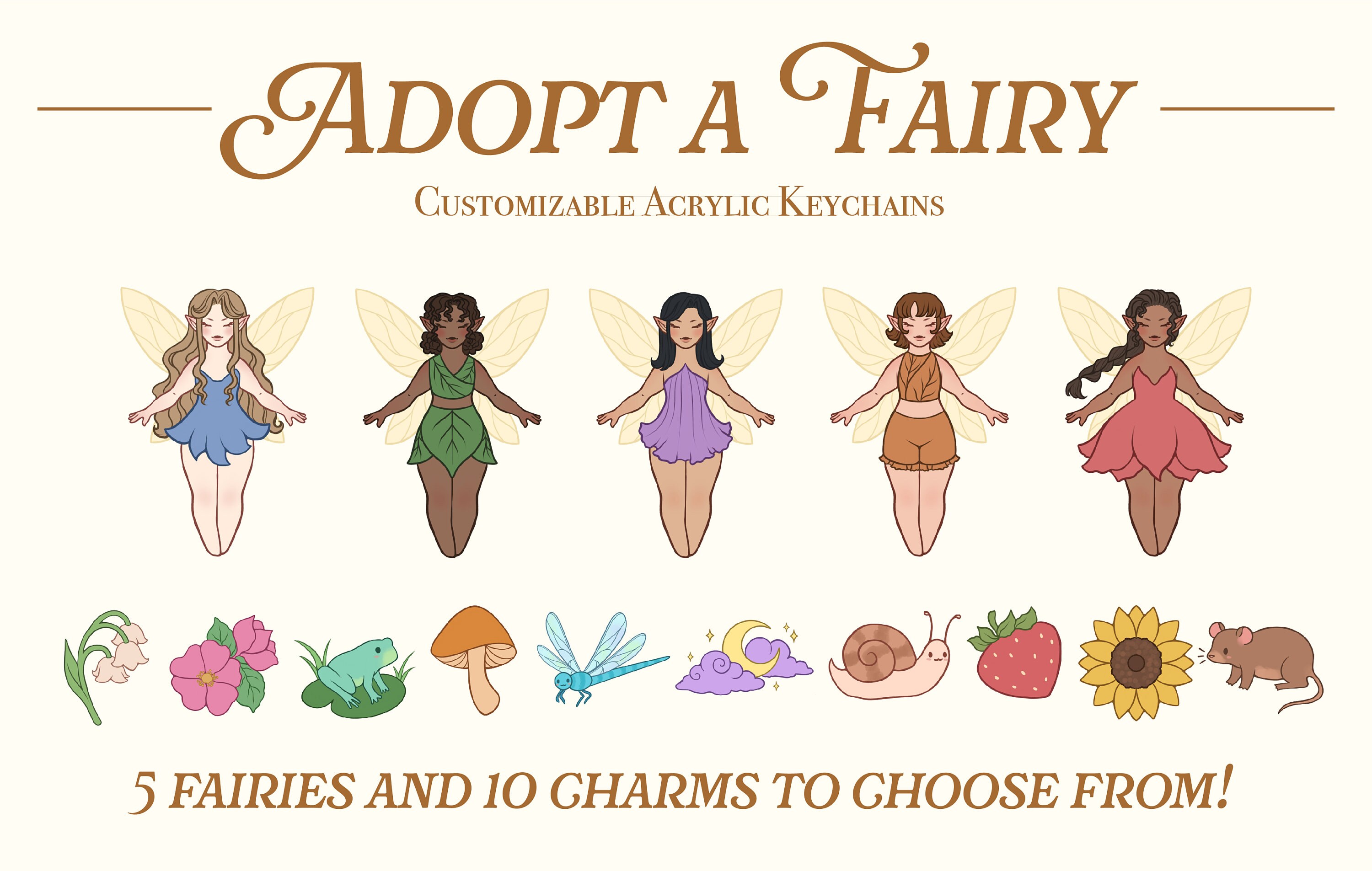 Adopt a Fairy Customizable Acrylic Keychain | 5 Fairies and 10 Charms ...