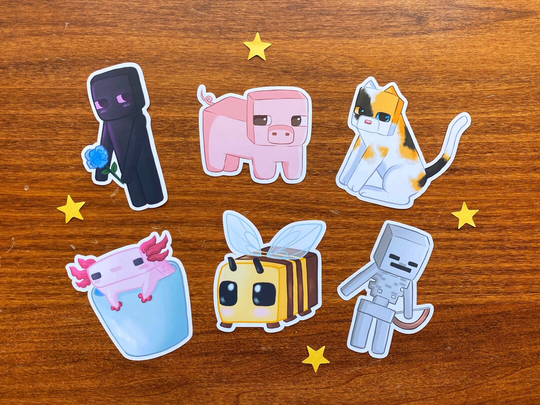 Blocky Friend Stickers | Cat, Bee, Axolotl, Ender, Pig, Skeleton | Gift ...