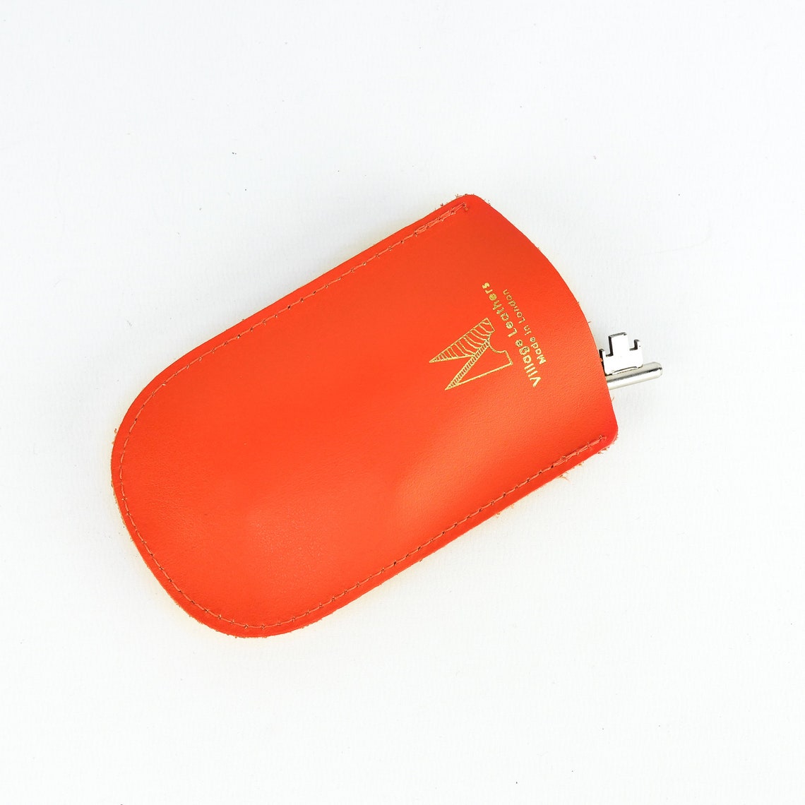 Hand Made Orange Leather Key Holder// Small and Soft Tangerine Bell Key ...