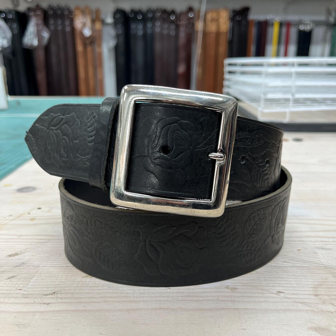SALE | Tooled Black Leather Belt 2" Wide | Black Statement Belt 50mm ...