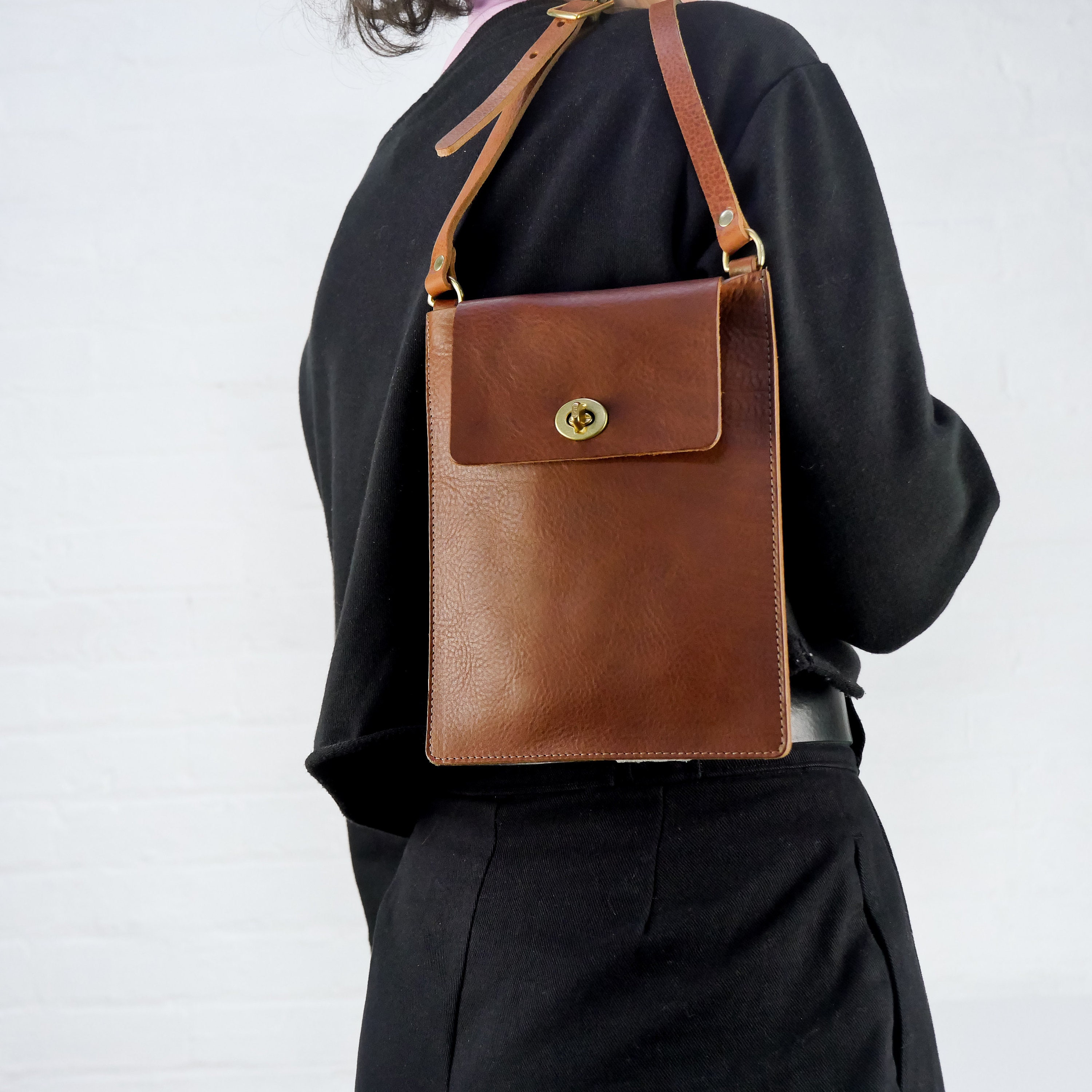 Tan Leather Shoulder Bag Slim Leather Hip Bag Small - Etsy