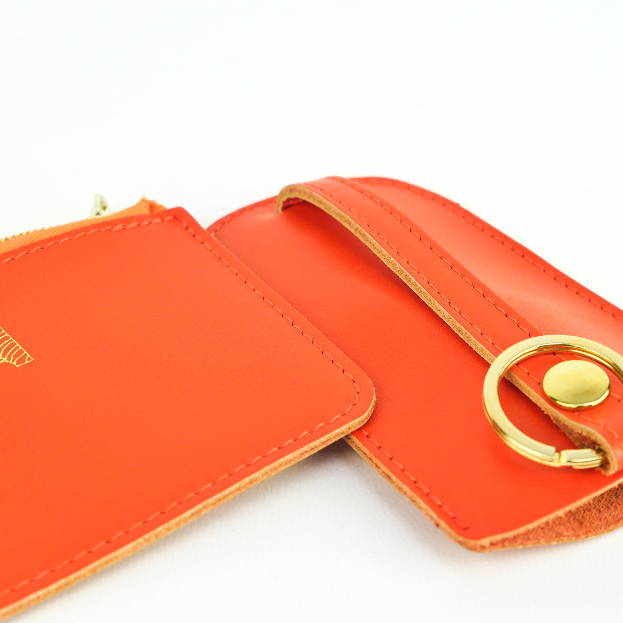 Hand Made Orange Leather Key Holder// Small and Soft Tangerine Bell Key ...