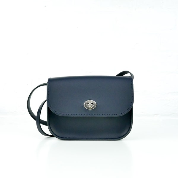 Navy Blue Leather Shoulder Bag - Etsy