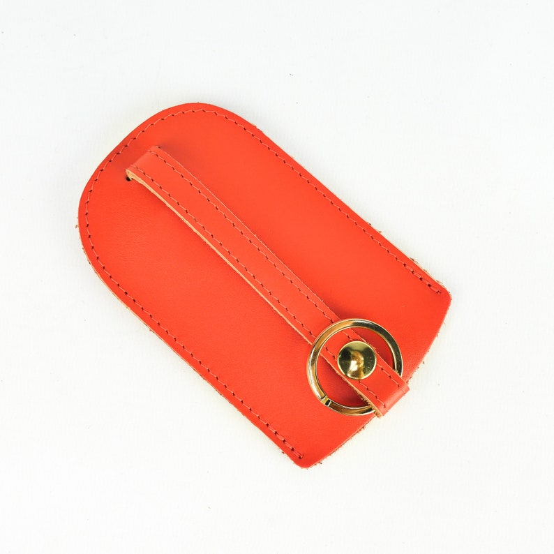 Hand Made Orange Leather Key Holder// Small and Soft Tangerine Bell Key ...