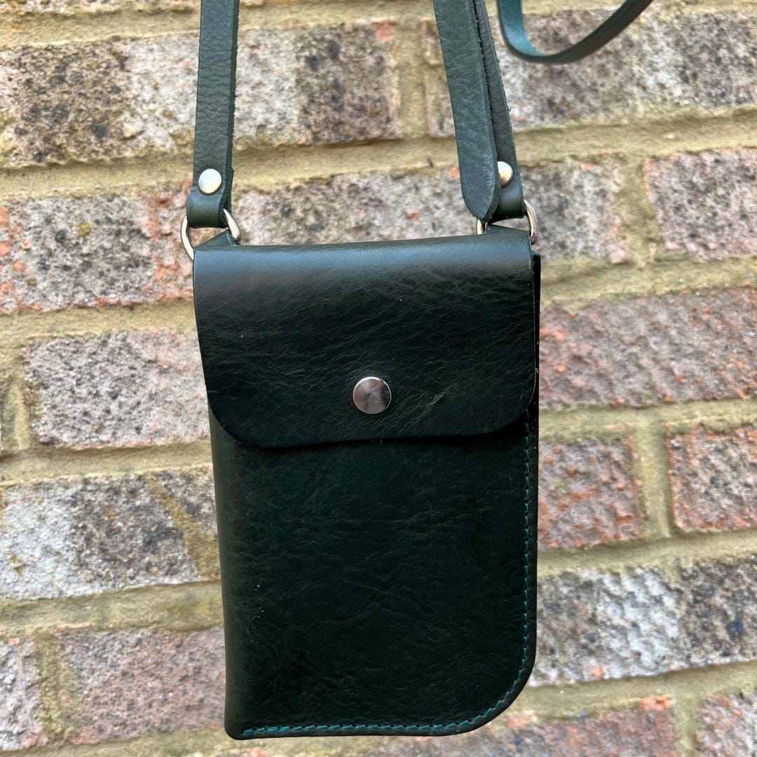 SALE | Green Leather Phone Holder | Green Leather Sling Bag | Handmade ...