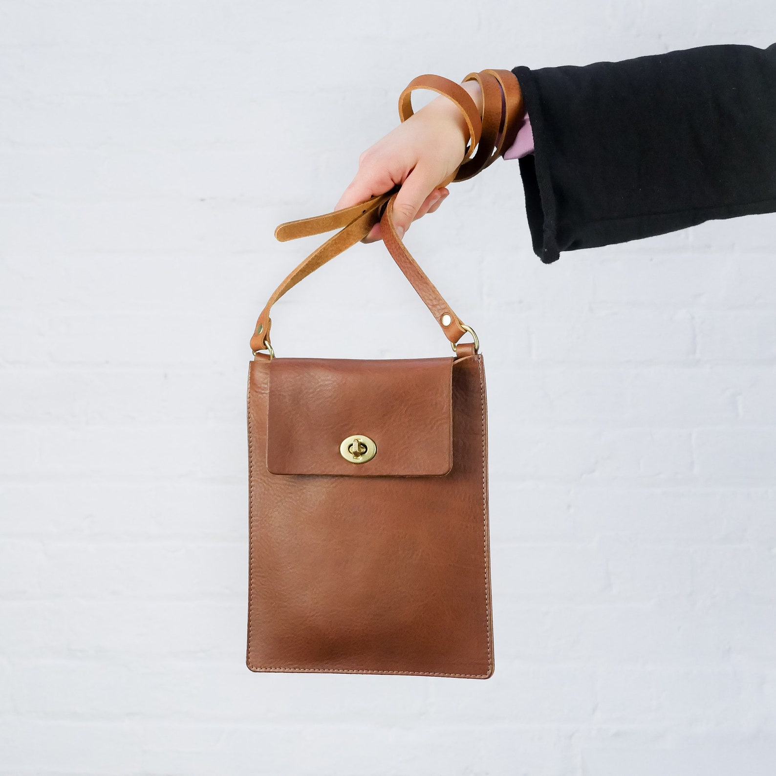 Tan Leather Shoulder Bag Slim Leather Hip Bag Small | Etsy