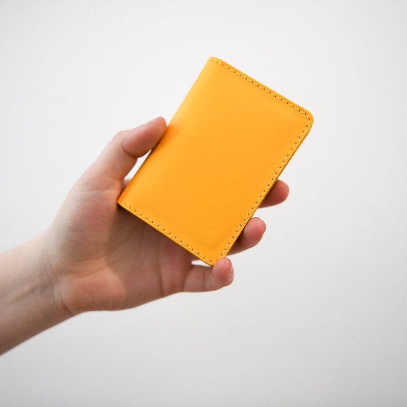 Handmade Yellow Leather Card Holder, Smooth Chrome Slim Travel Wallet ...