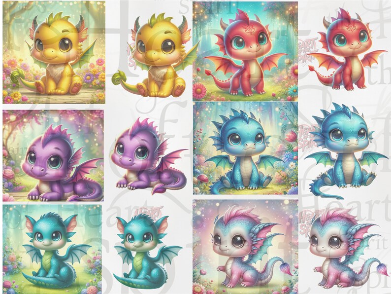 Chibi Dragon Clip Art Bundle 300 DPI PNG Digital Graphics, Adorable ...
