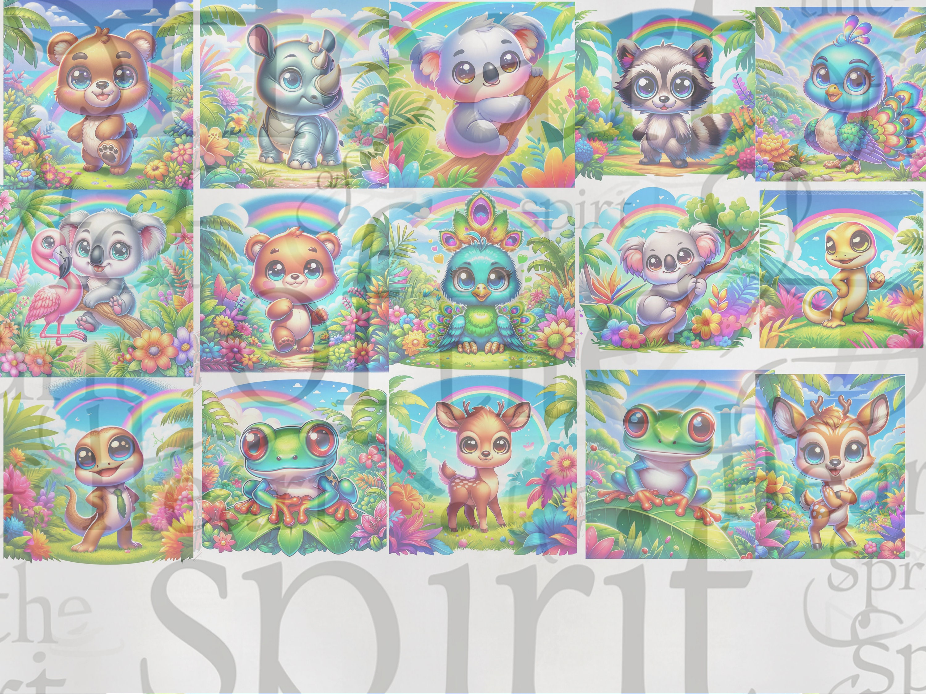 Chibi Jungle Animals Clipart Bundle 50 High-res 300 DPI PNG & TIFF ...