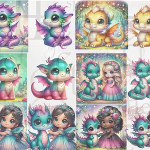 Chibi Dragon Clip Art Bundle 300 DPI PNG Digital Graphics, Adorable ...