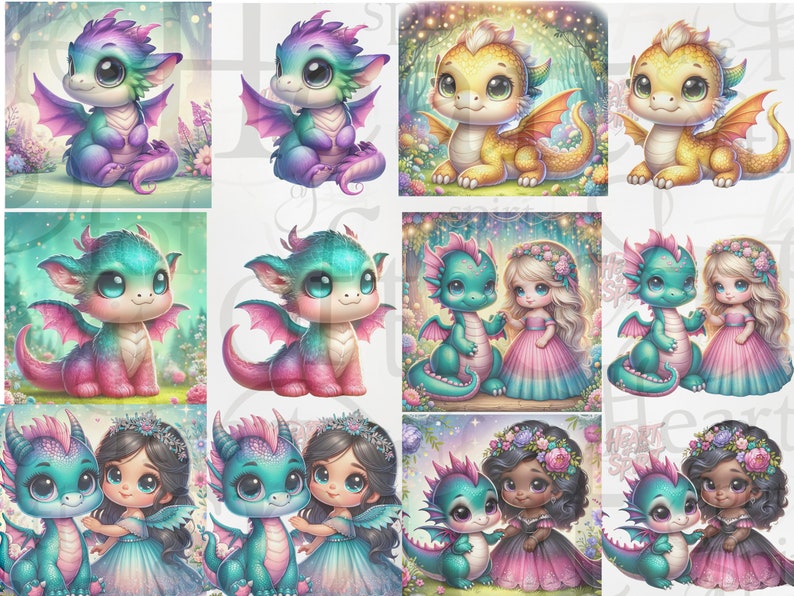 Chibi Dragon Clip Art Bundle 300 DPI PNG Digital Graphics, Adorable ...