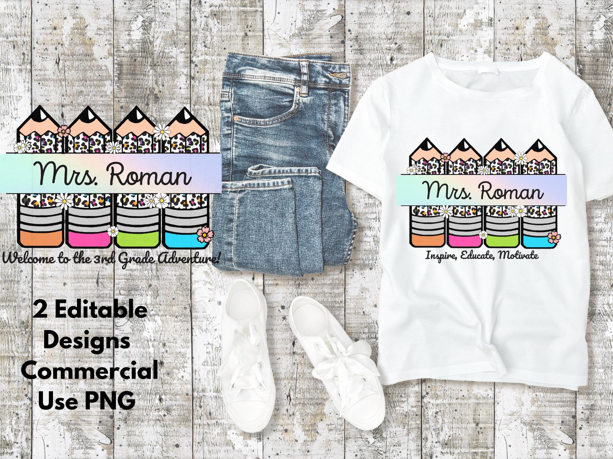 Back to School, Editable Teacher Digital Download, Png, Pencil Teacher ...