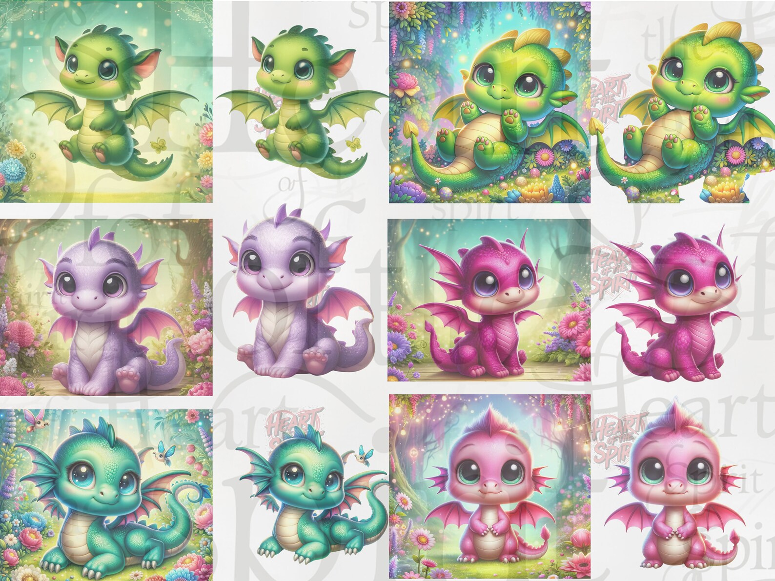 Chibi Dragon Clip Art Bundle 300 DPI PNG Digital Graphics, Adorable ...