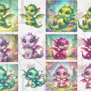 Chibi Dragon Clip Art Bundle 300 DPI PNG Digital Graphics, Adorable ...