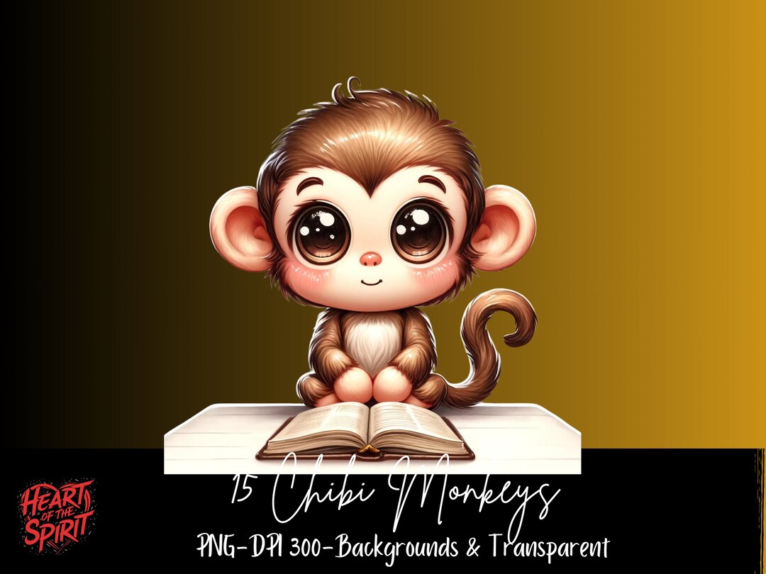Chibi Monkey Clipart Bundle | Cute Animal PNG | Digital Download for ...